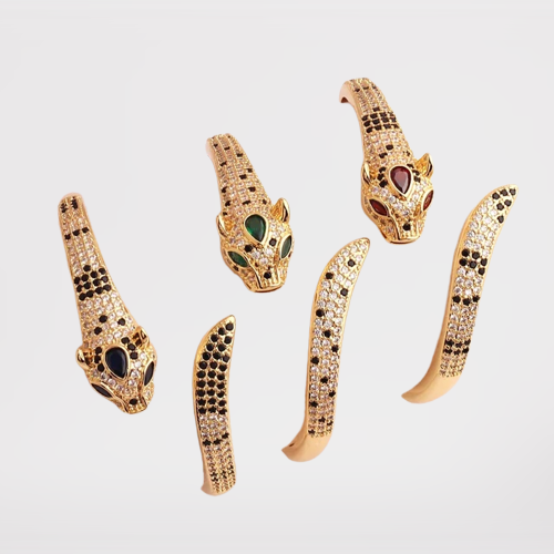 Leopard Open Bangles 18K Gold Plated Micro-inlaid Black Zircon Bracelet ...